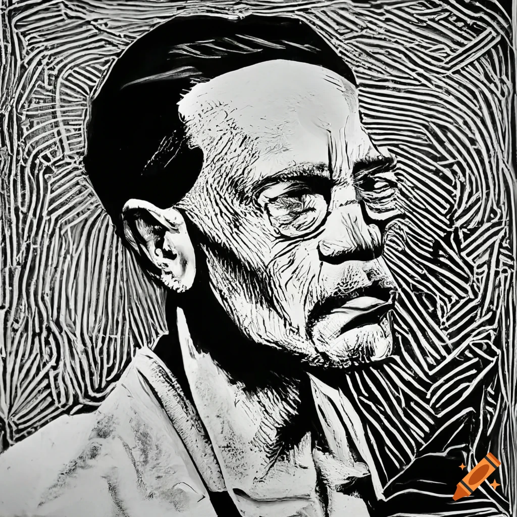 Black and white portrait of a man, created using lino printing ...