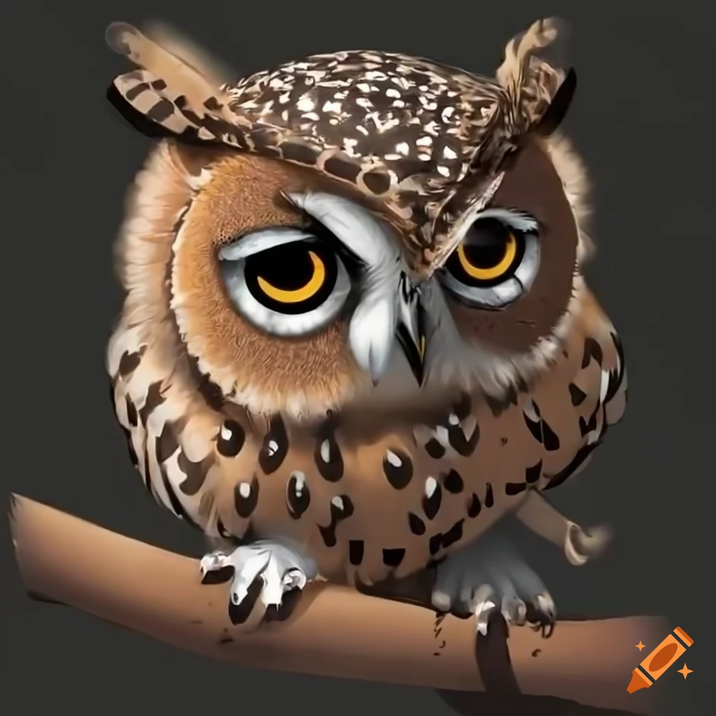 A thoughtfull owl sitting on a branch with sparkling eyes animated on ...
