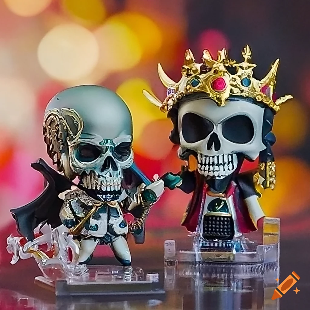 Nendoroid figure of the skull king, surrounded by mini plastic skulls ...