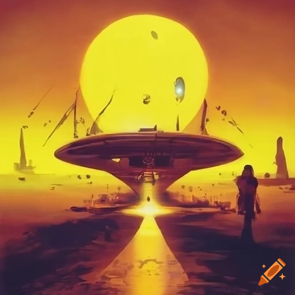 70s sci fi yellow laser attack art