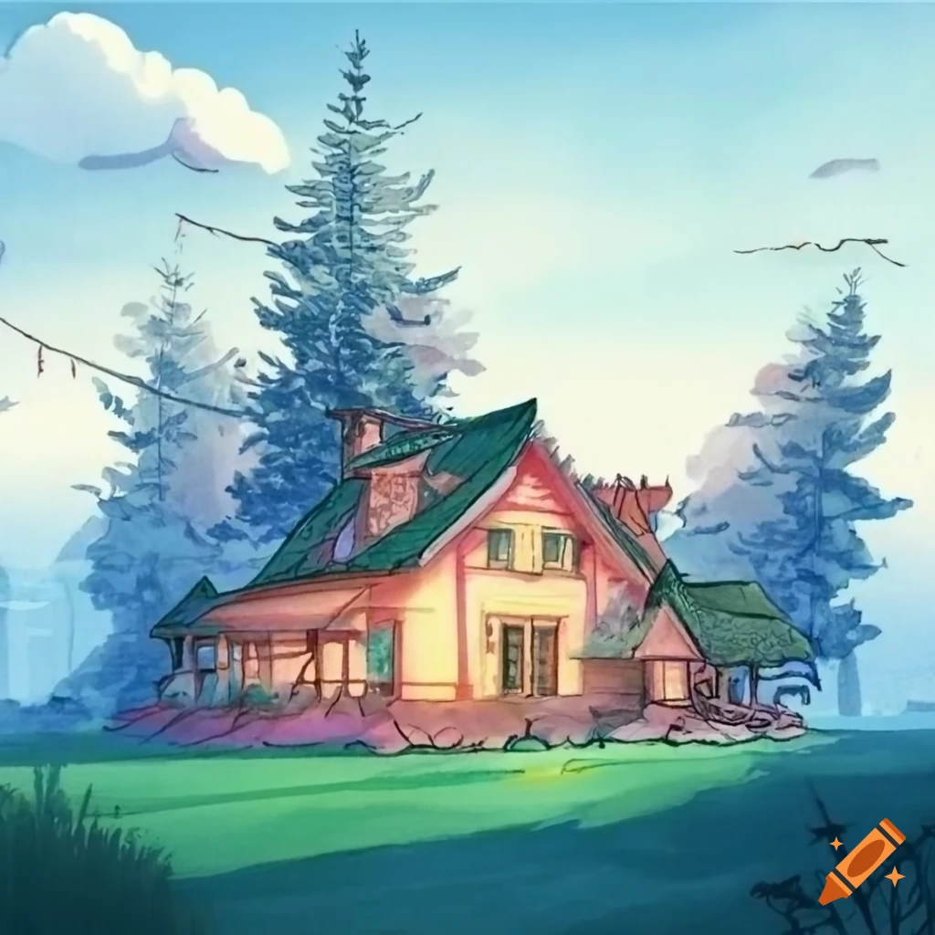 Forest house in coloring book style on Craiyon