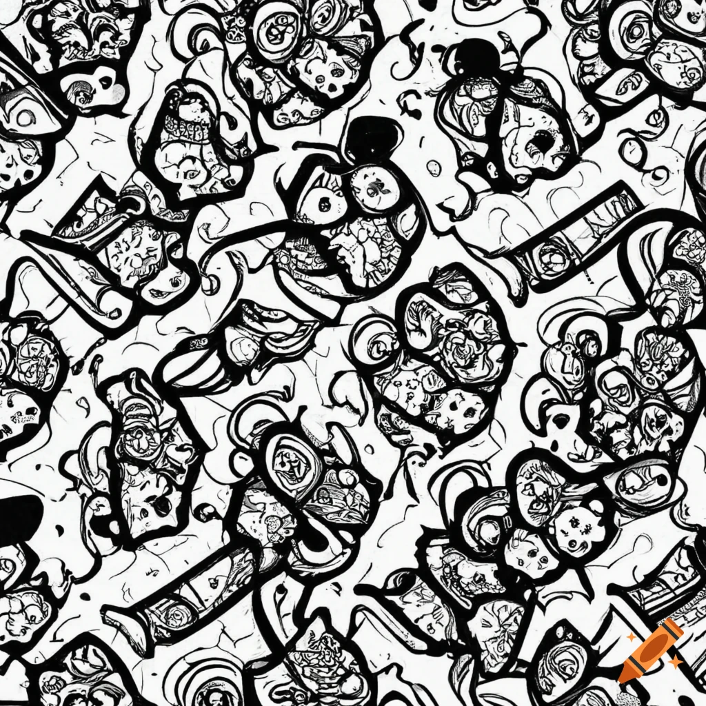 A cute black and white pattern for kawaii coloring enthusiasts on Craiyon