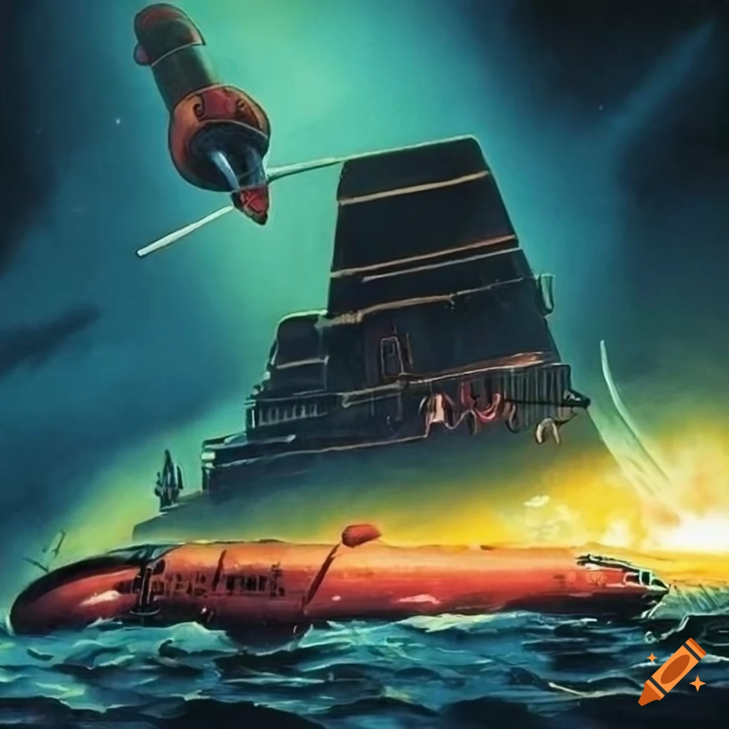 70s sci fi torpedo attack art on Craiyon