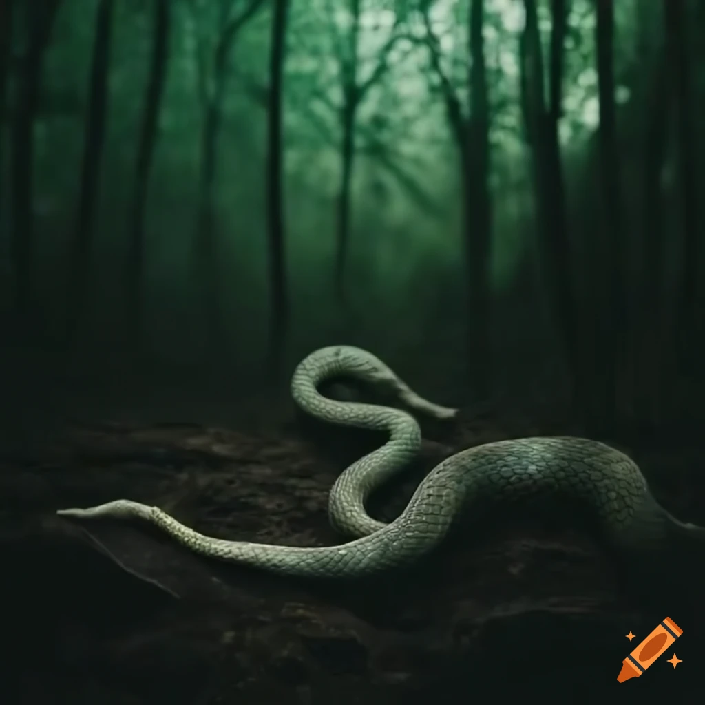 Stone snake in a mysterious forest on Craiyon