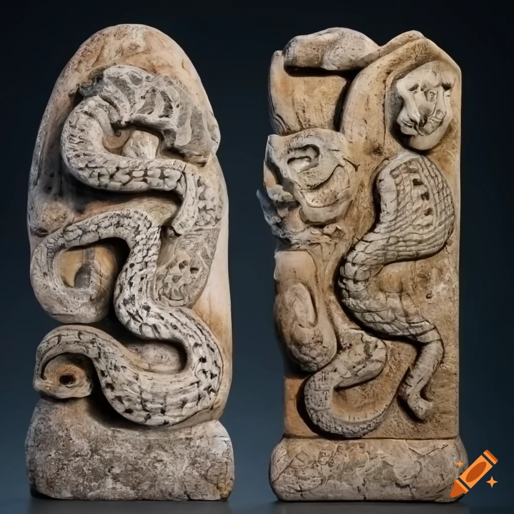 Old snake and dagger stone carvings