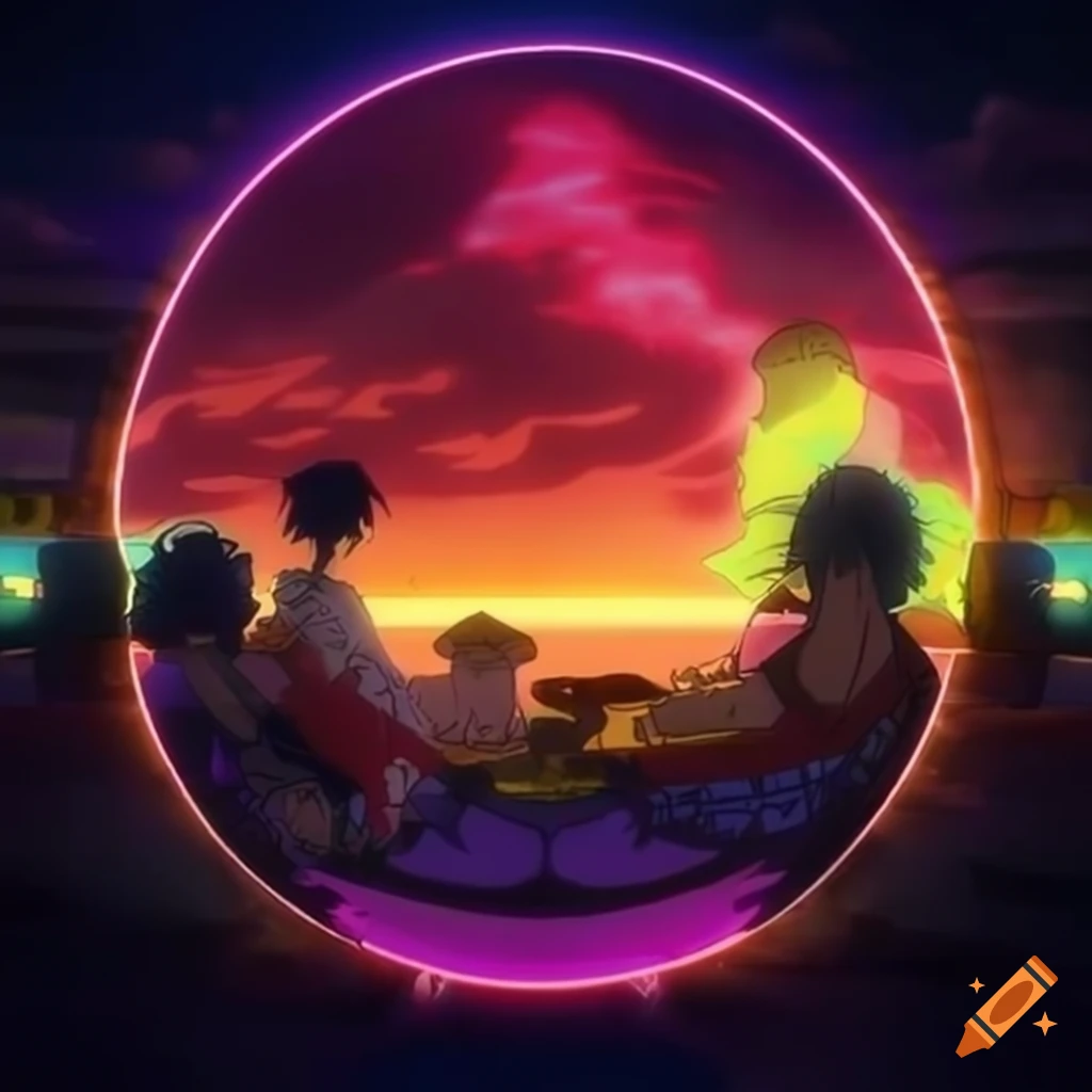 Imagine a dynamic scene featuring the iconic One Piece characters. The ...