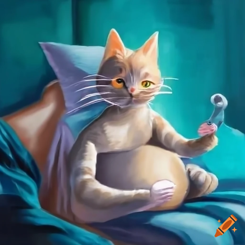 Nurse cat treats mouse in hospital bed cartoon on Craiyon