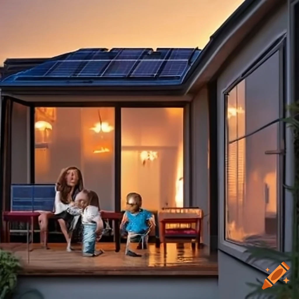 Solar panel kit for homes, family enjoying sunset on terrace
