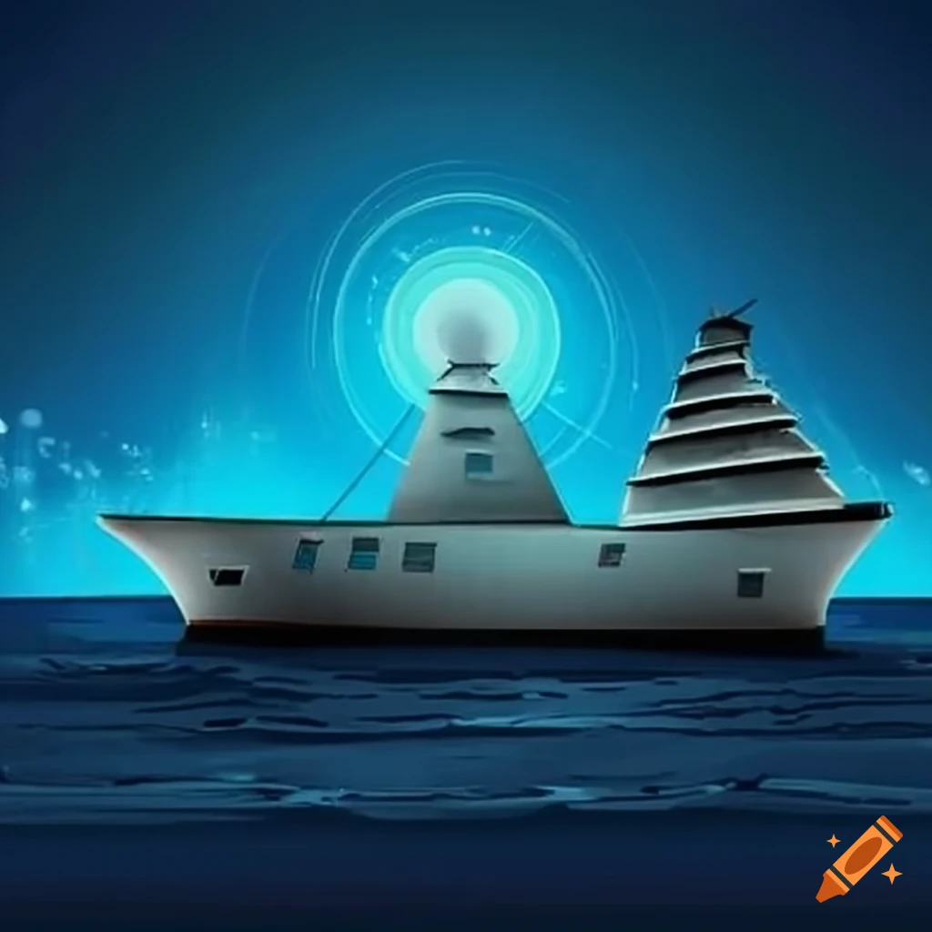Ship with radar waves around it