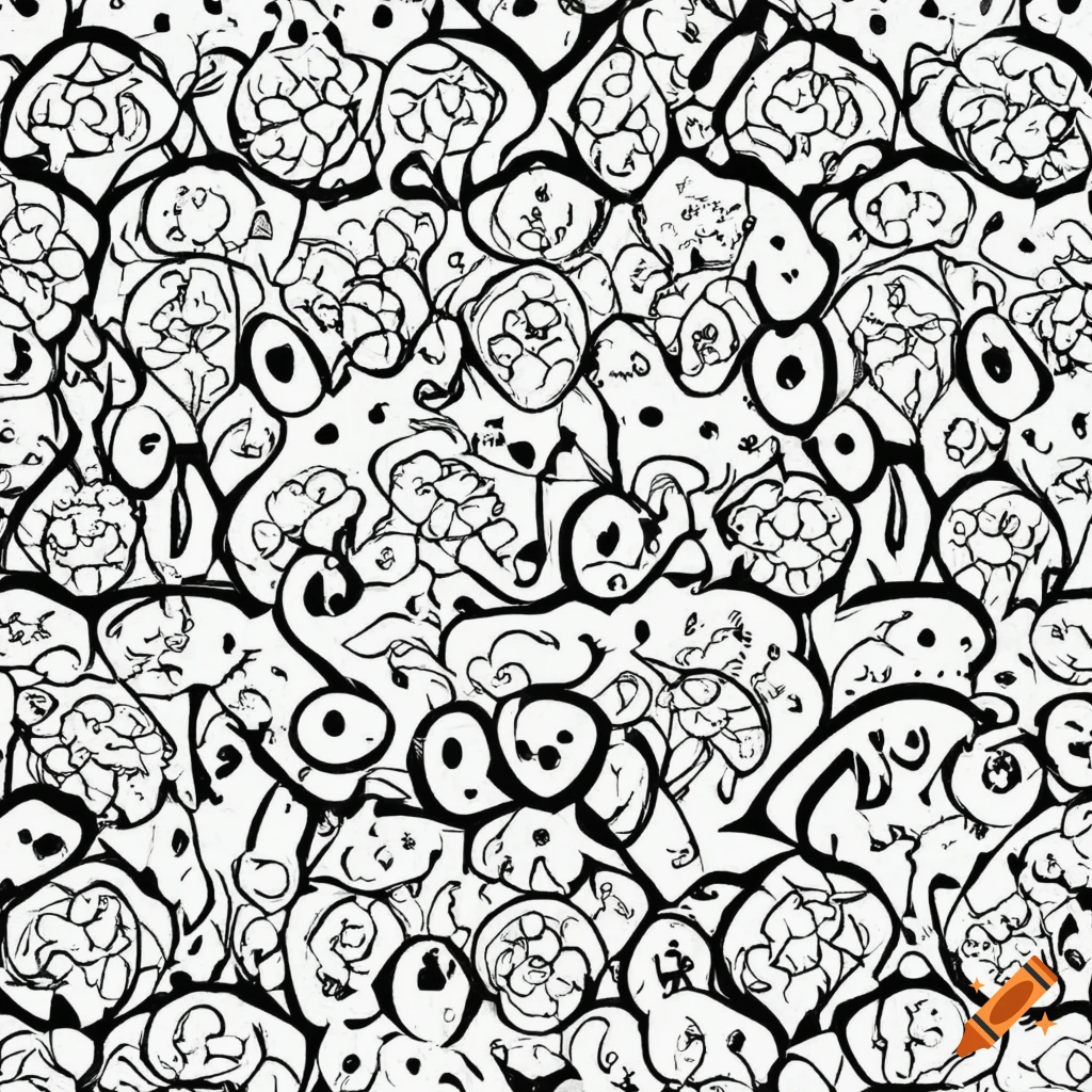 A cute black and white pattern for kawaii coloring enthusiasts