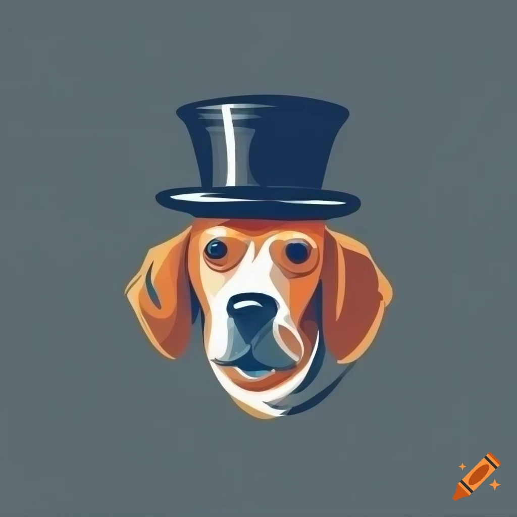 Vector logo of a smart dog wearing a black top hat on Craiyon