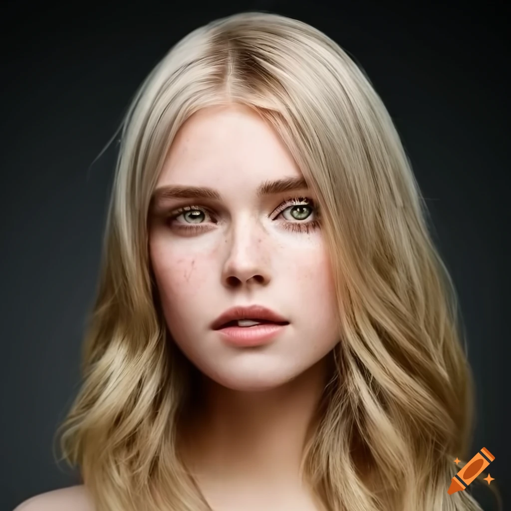 Beautiful Young Woman Shoulder Length Blonde Hair Very Light Freckles