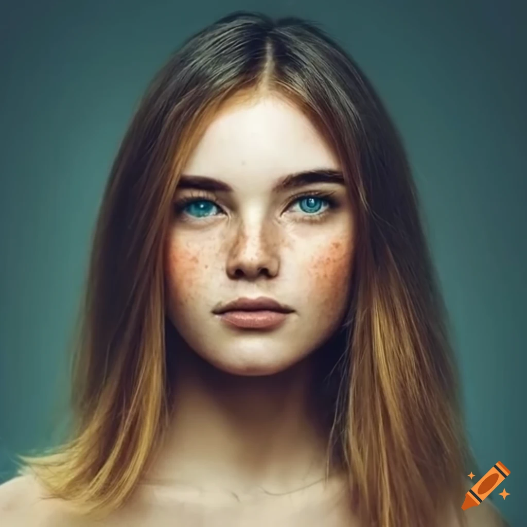 Beautiful Young Woman Shoulder Length Hair Very Light Freckles