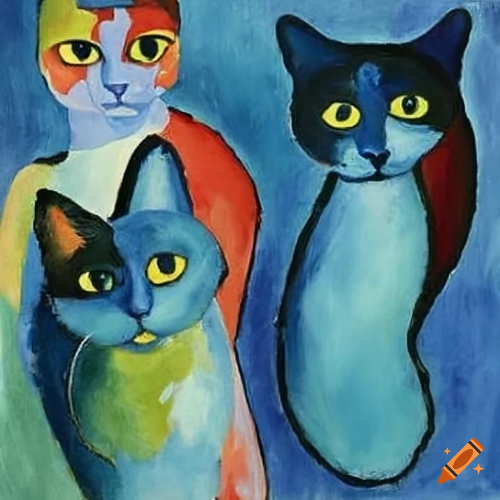 Blue cats, abstract painting by august macke on Craiyon