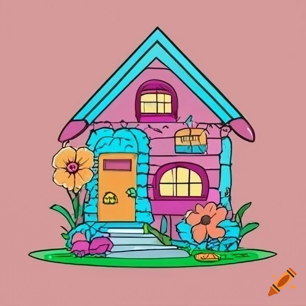 House with flowers in coloring book style on Craiyon
