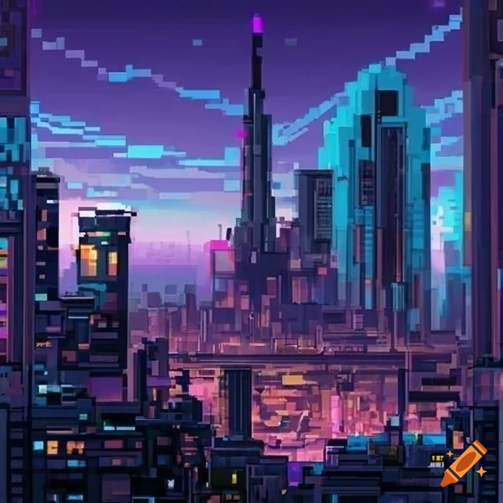 Cyber future cityscape alejandro burdisio using pixel art