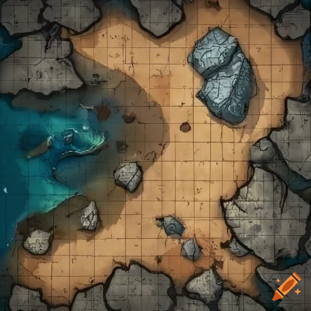 Dungeons and Dragons style battlemap for a rocky beach leading to path ...