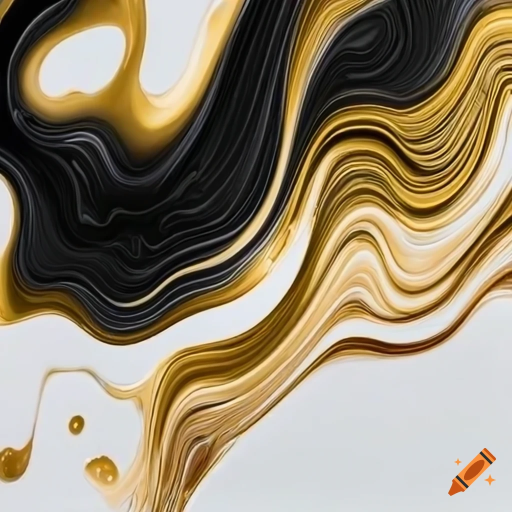 Abstract paint spill with white, black and gold colors