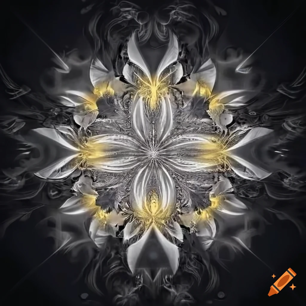A beautiful platinum metallic design with a golden flower on Craiyon