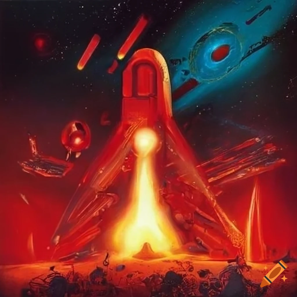 70s sci fi red laser attack art