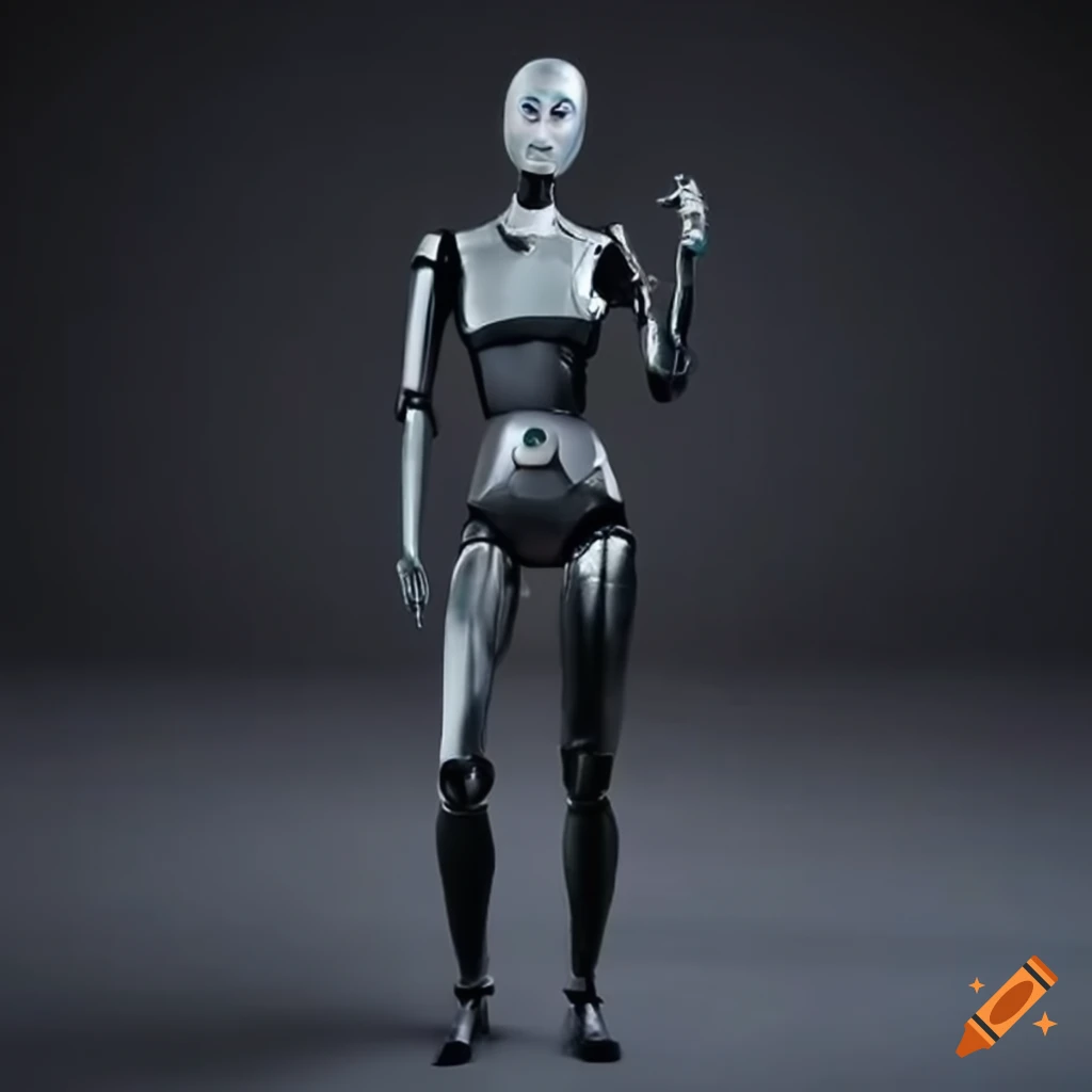Tall black action female figure body humanoid robot, short legs