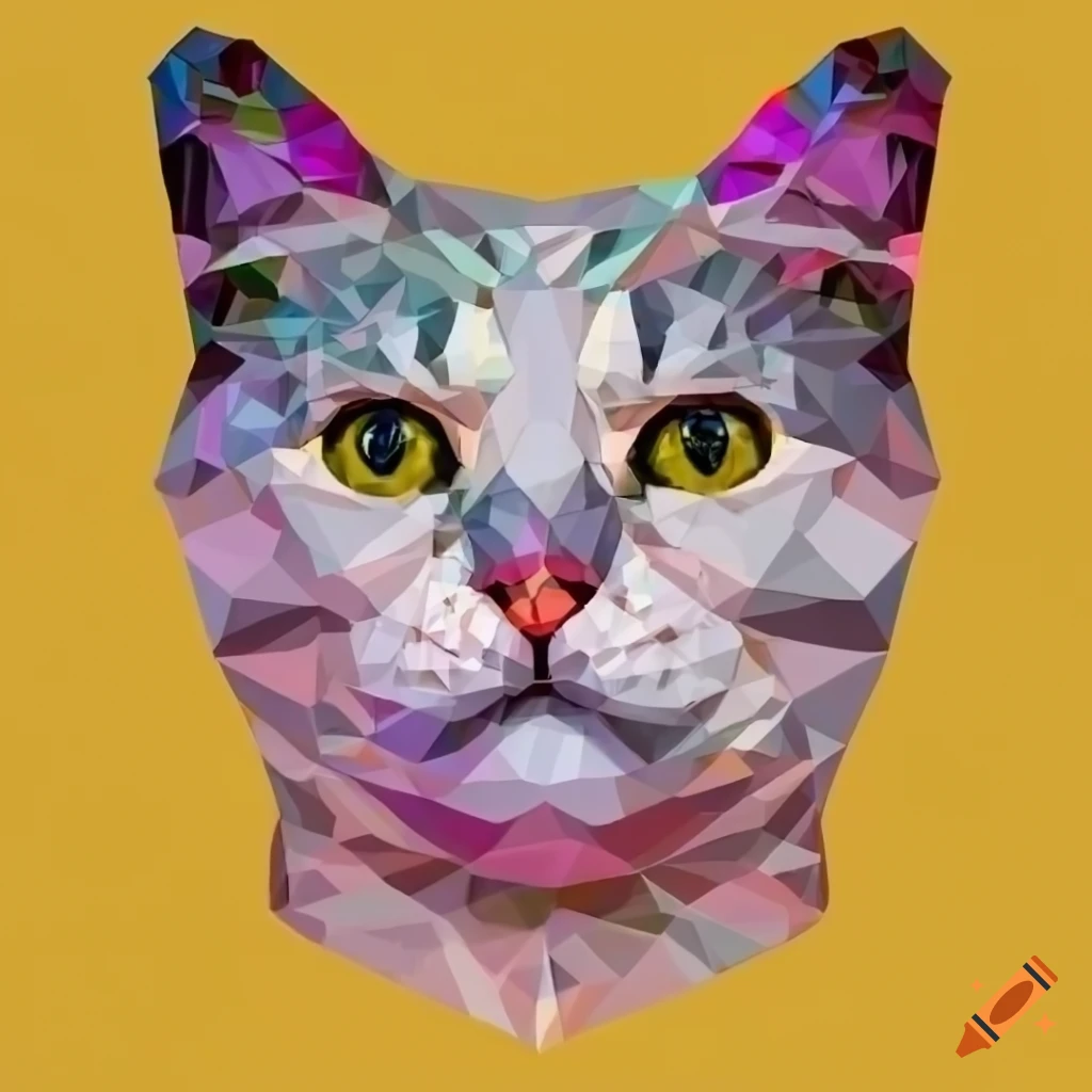 Low poly 3d render of a cat face