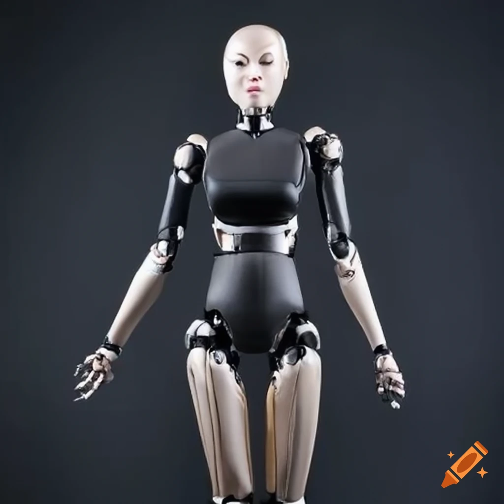 Tall black action female figure body humanoid robot, short legs