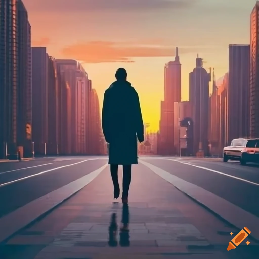 Man Walking Alone In City