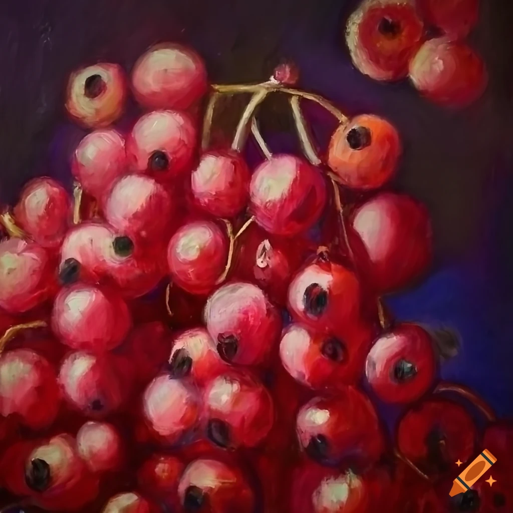 Pink currant close-up. garde. sunrise. oil painting. very detailed ...