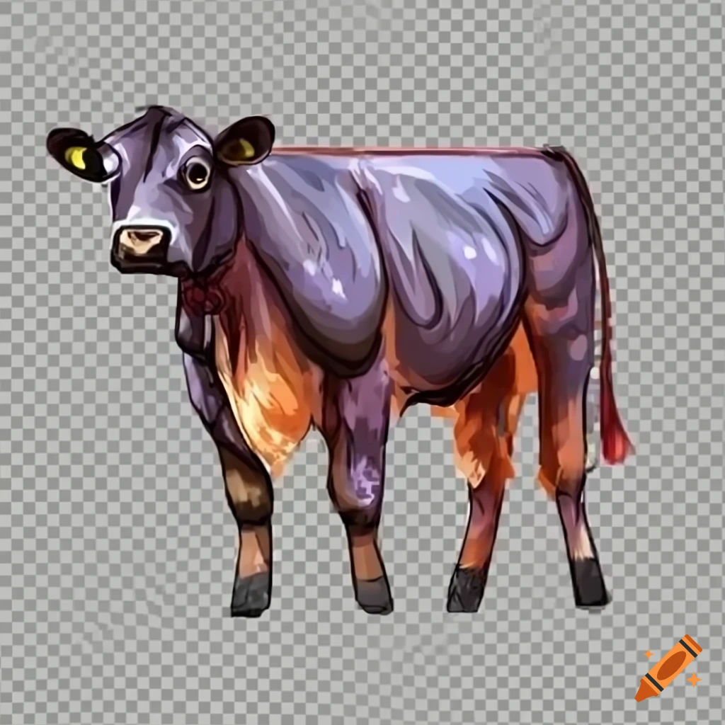 Please draw an image of angus cow with full body on a transparent ...