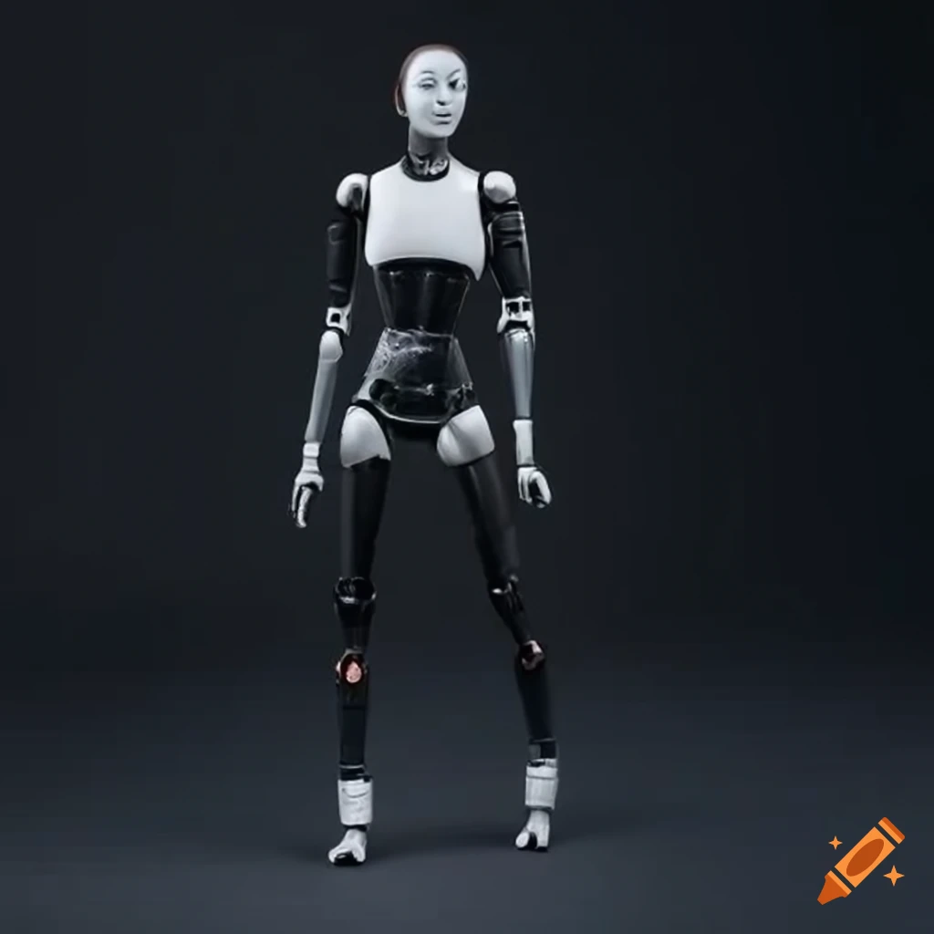 Tall black action female figure body humanoid robot, short legs