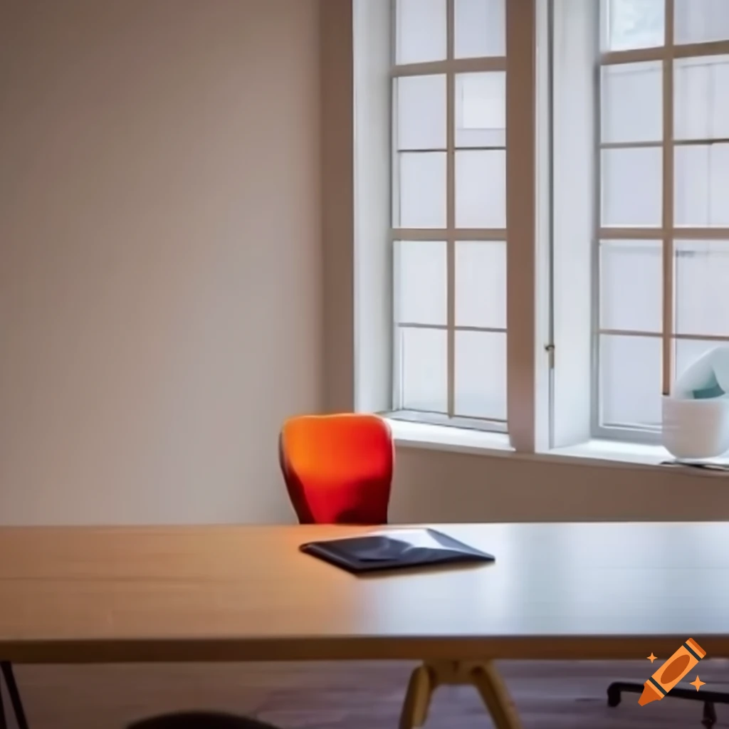 Empty office chair and desk in open space on Craiyon