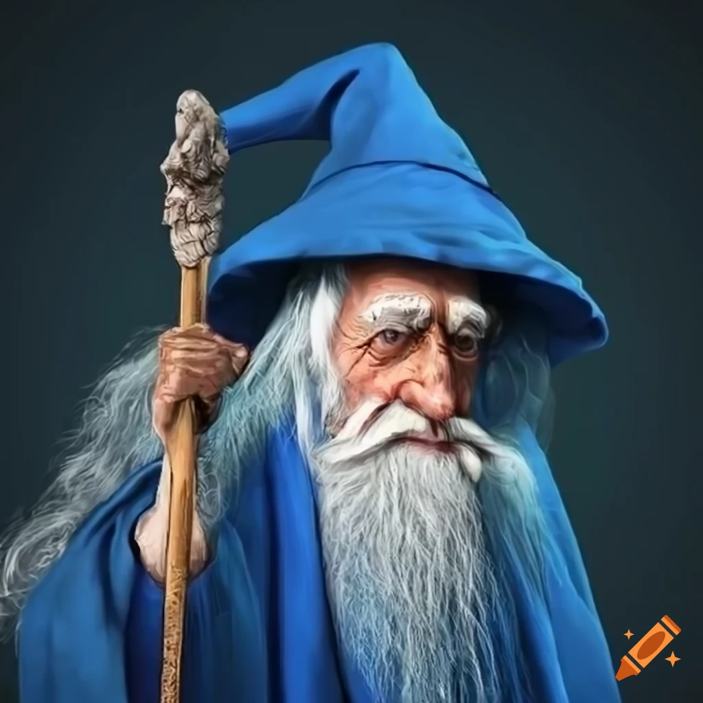 Create a photo of an elderly, wise, sprightly, and kind wizard, with a ...