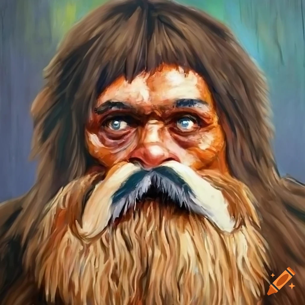 Fancy sasquatch with a mustache (fancy portrait painting) on Craiyon