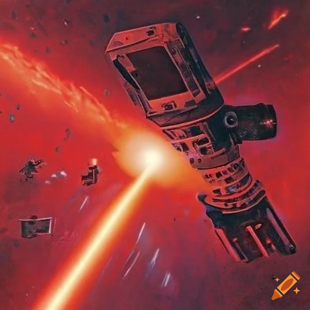 70s sci fi red laser attack art on Craiyon