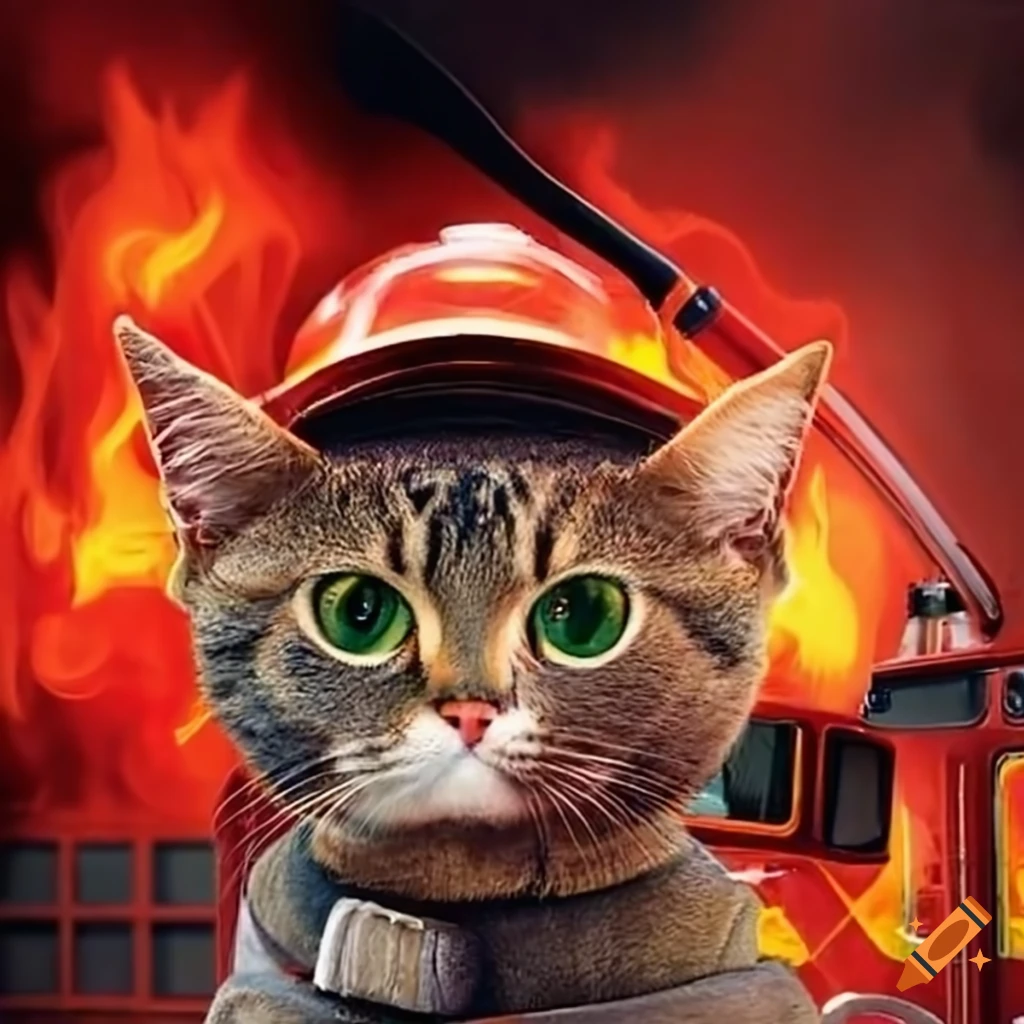 Cat in the fire truck on Craiyon