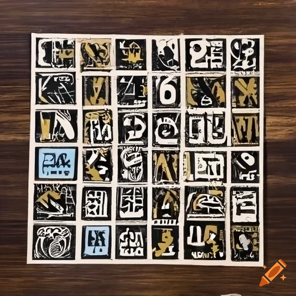 A set of 50 unique words representing a fictional language