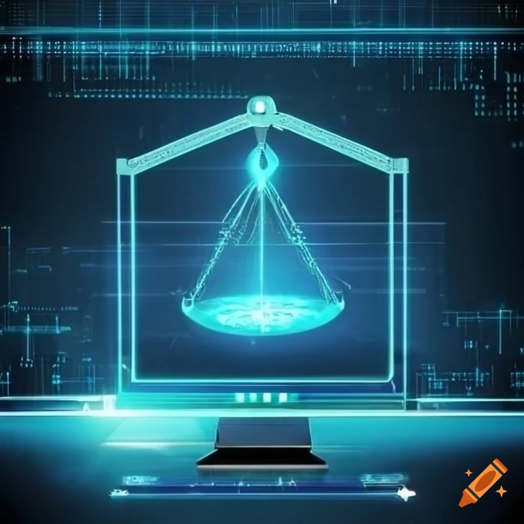 Futuristic image including a hologram screen and computer that ...