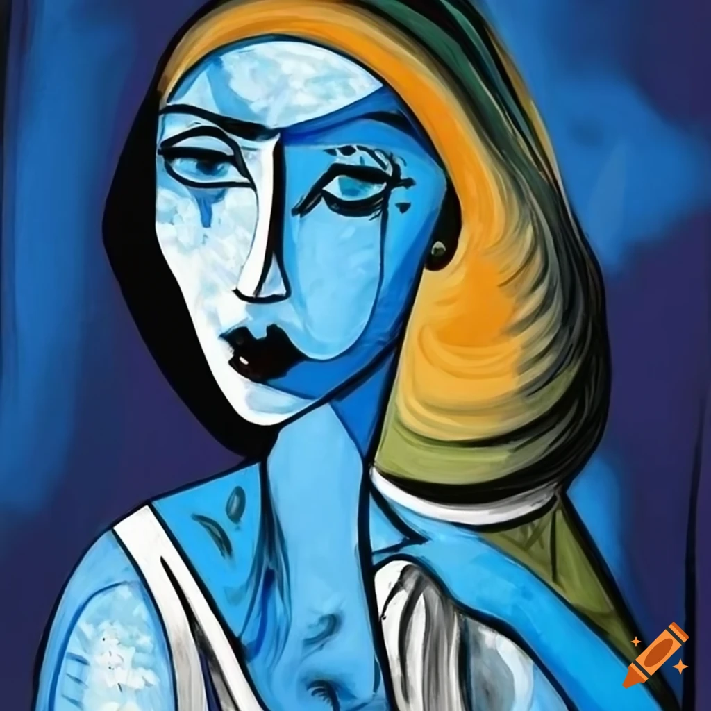 Lady in blue picasso style on Craiyon