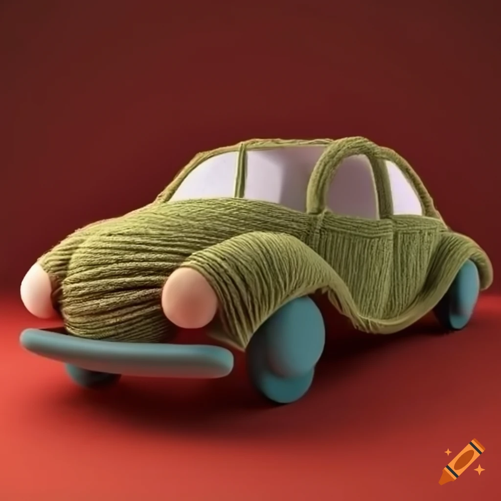 Car,a 3d render,made of yarn