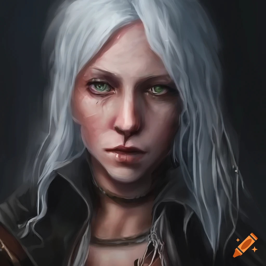 Realistic painting of a beautiful white haired female bloodborne hunter ...