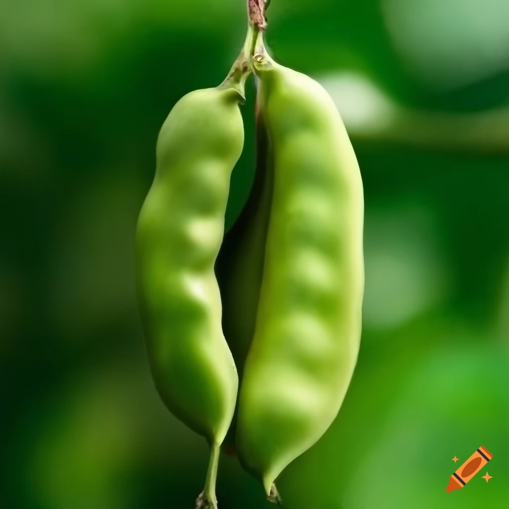 Fava bean pods on the vine in the garden on Craiyon