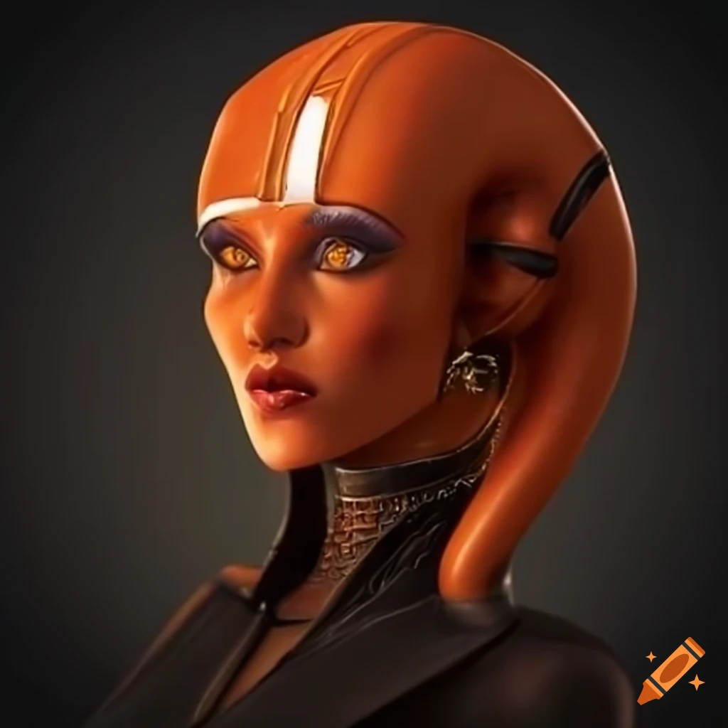 Elegant Female twi'lek with orange skin, and orange eyes on Craiyon