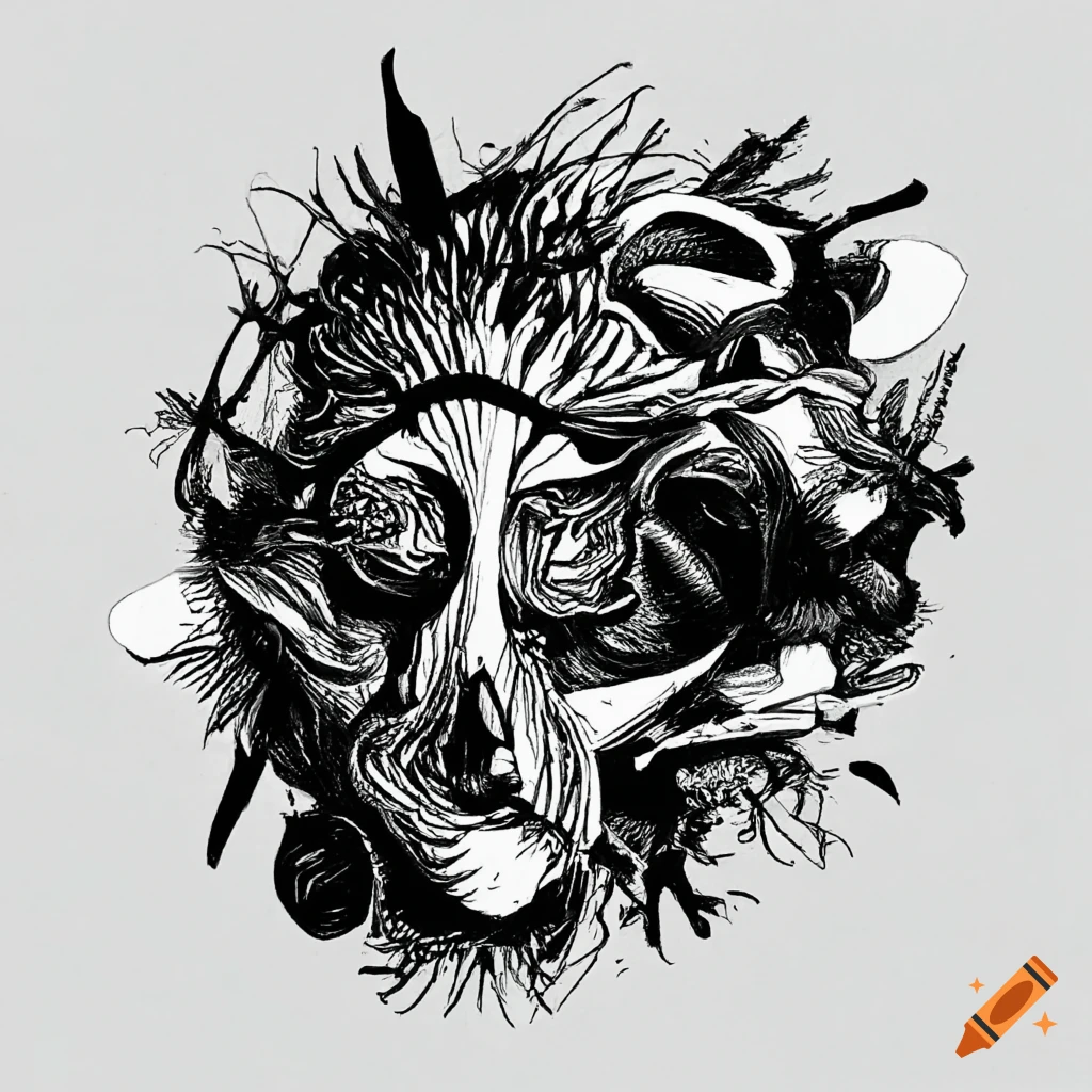 Drawing, ink, black and white, chaotic