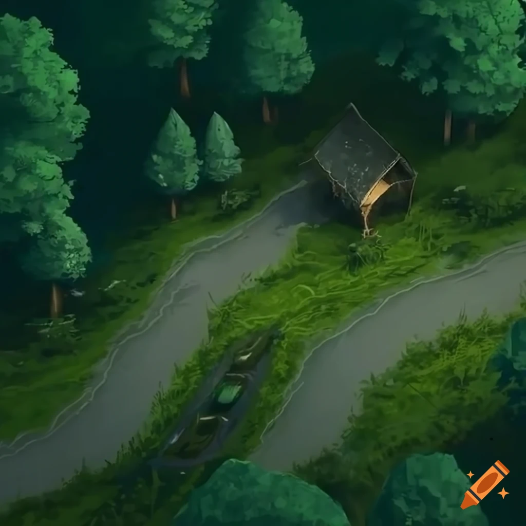 Forest road from above perspective for top-down fantasy rpg game on Craiyon