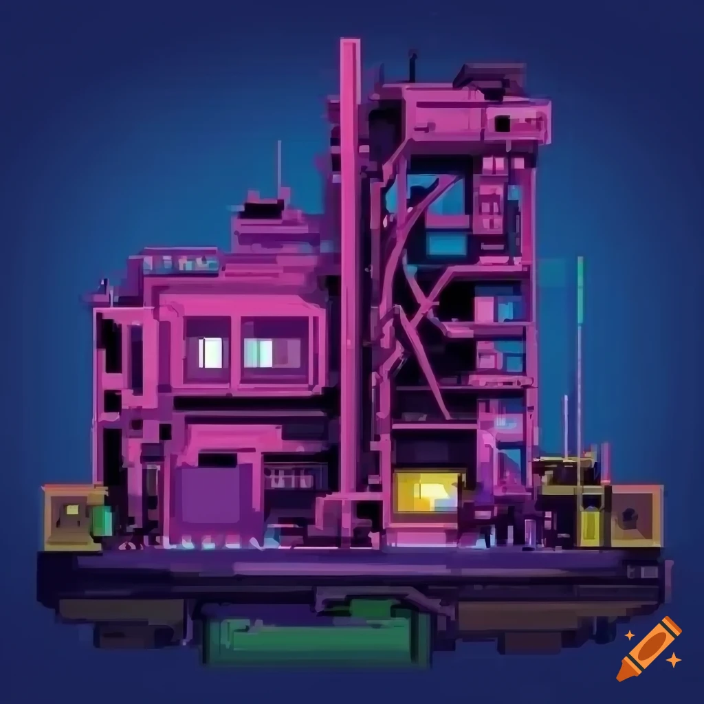 Alejandro Burdisio, neon, building, 2d, side view, industrial ...