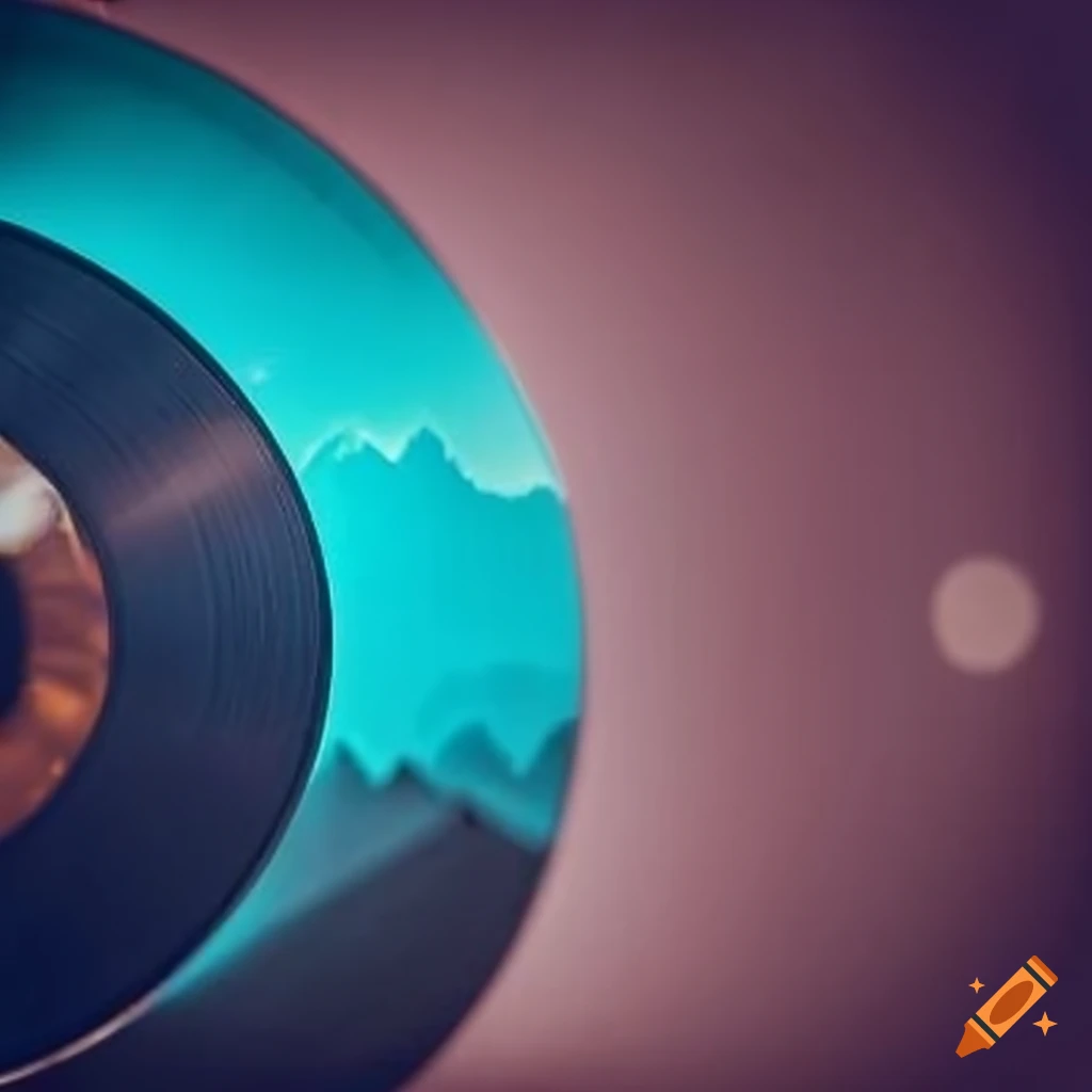 A professional modern logo of a vinyl record with a majestic mountain ...