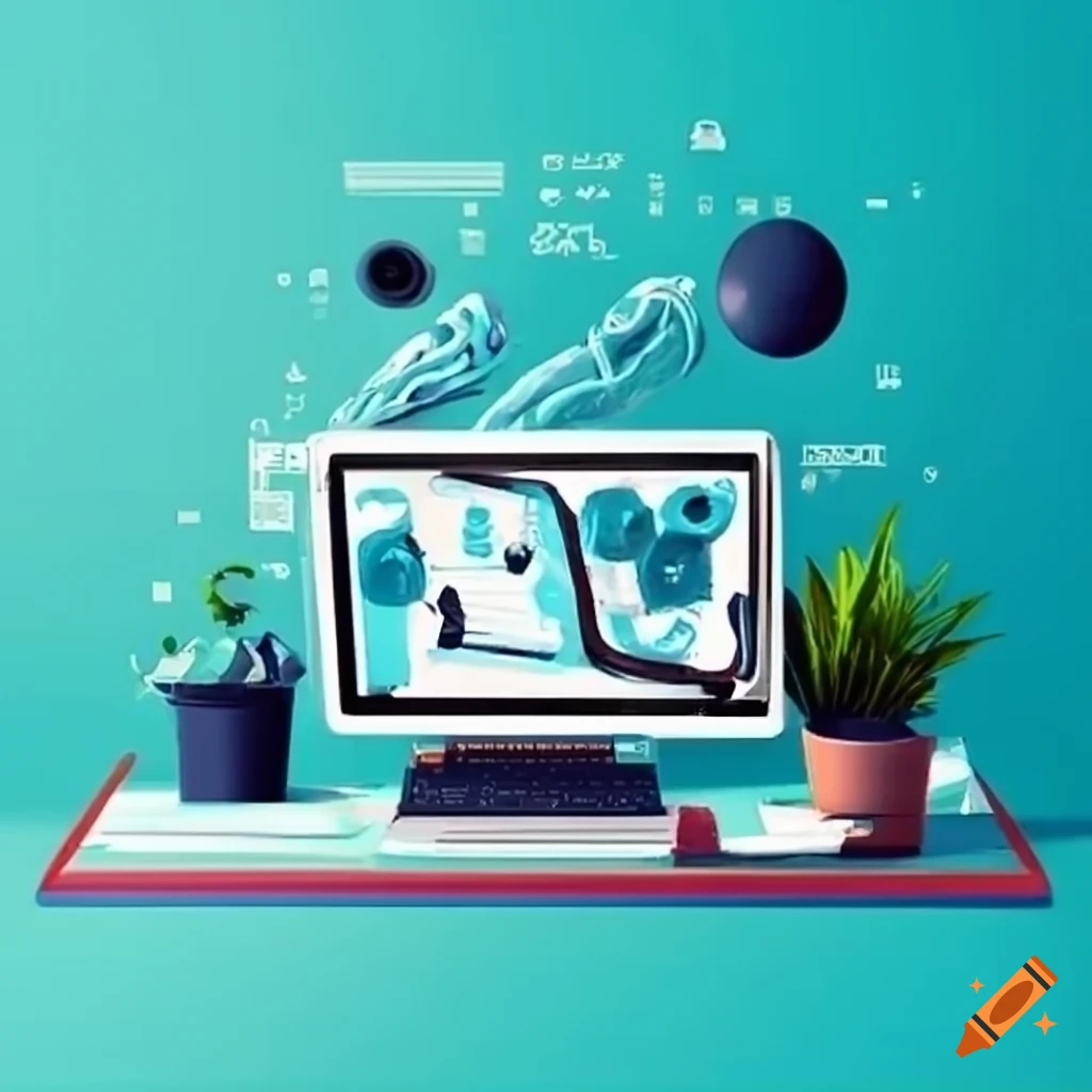 Office workers coding on laptops and desktops on Craiyon