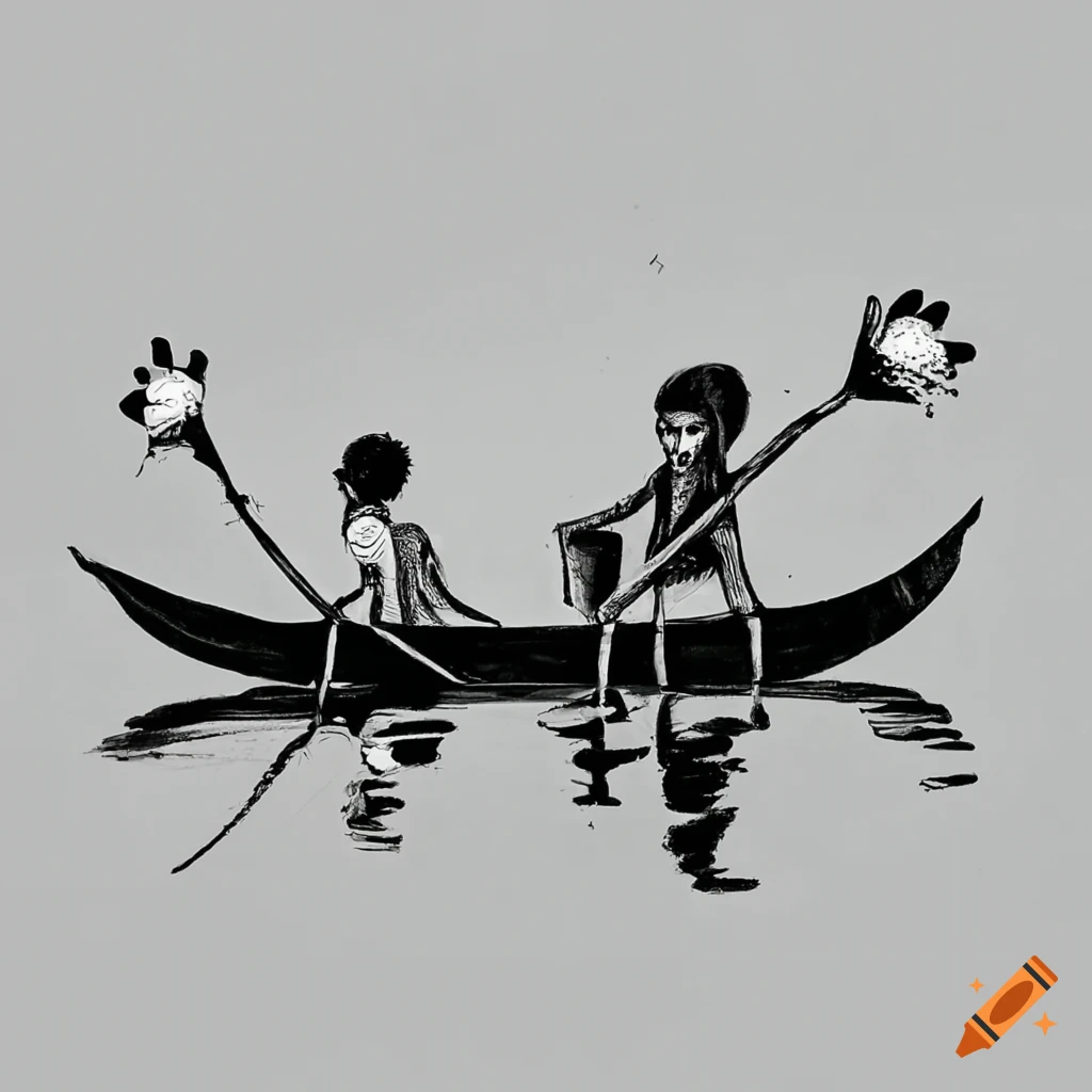 Indigenous woman and a child in a canoe on Craiyon