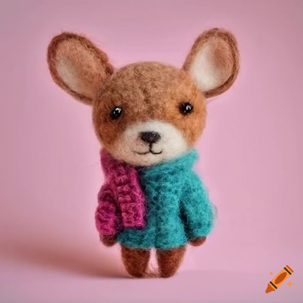 Felted wool animals wearing fashionable clothing